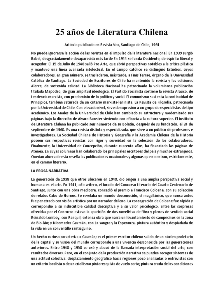25 Años de Literatura Chilena | PDF | Chile | Novelas