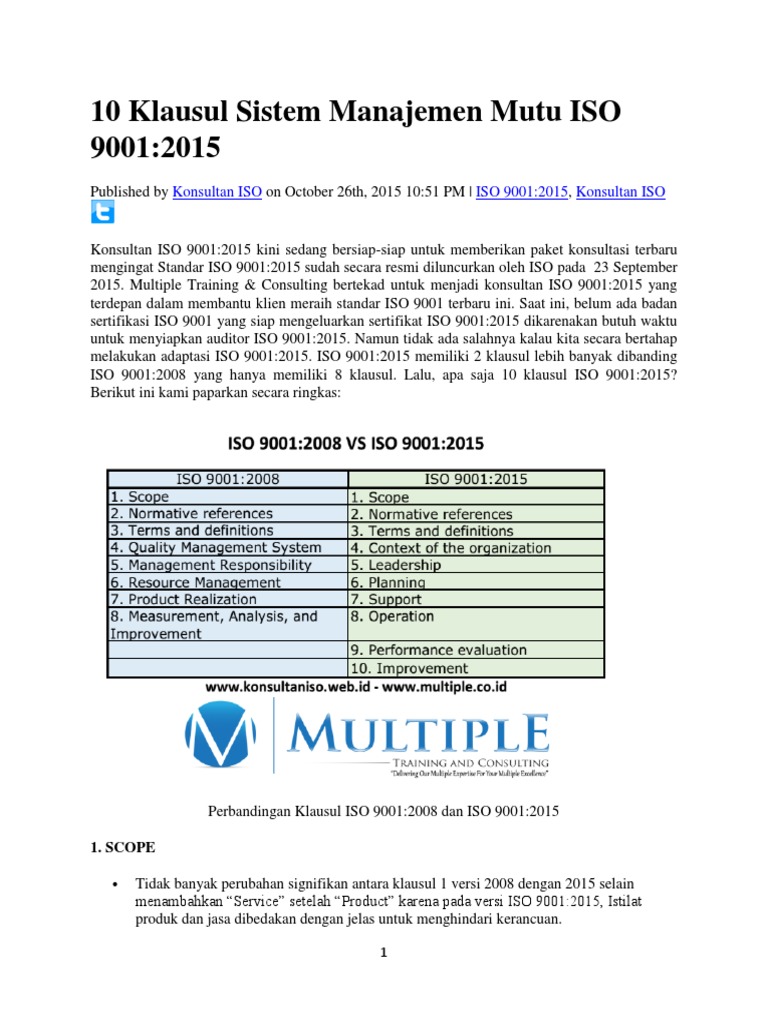 10 Klausul Sistem Manajemen Mutu ISO 9001 | PDF | Bisnis | Pengelolaan Keuangan & Uang