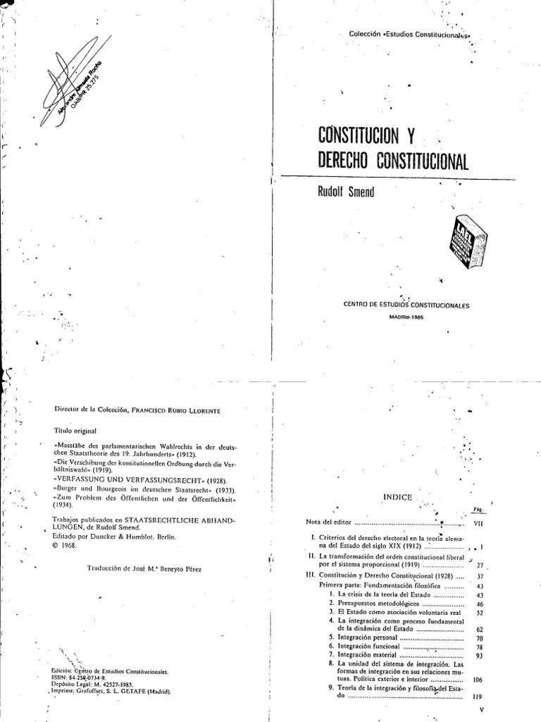 Rudolf Smend - Constitucion y Derecho Constitucional PDF | PDF