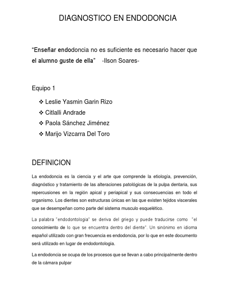 Investigacion de Diagnostico en Endodoncia | PDF | Historial médico | Dolor