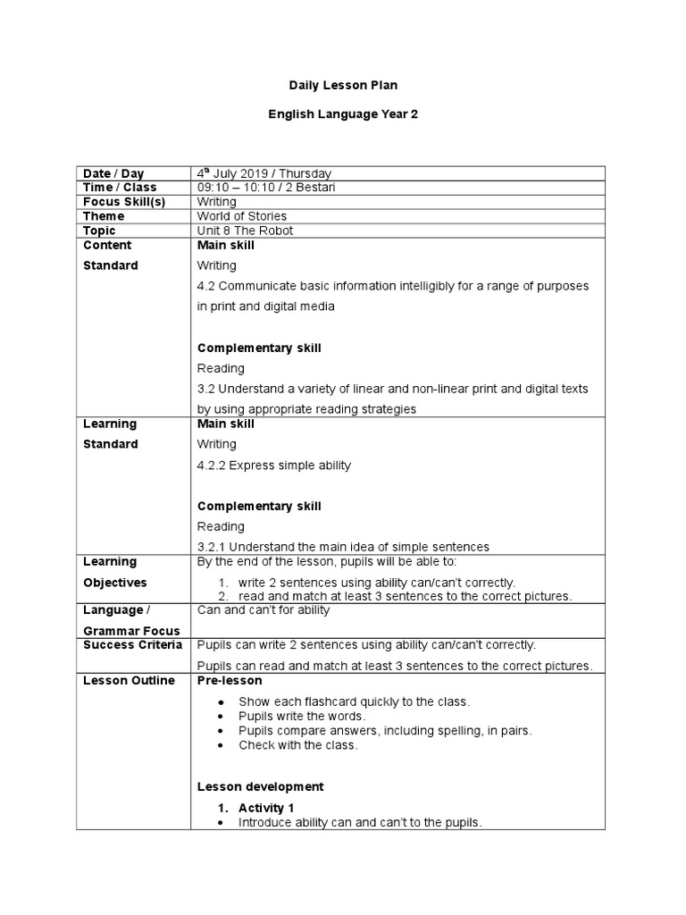 Developing Writing Skills Using Ability 'Can' and 'Can't' for Year 2 ...