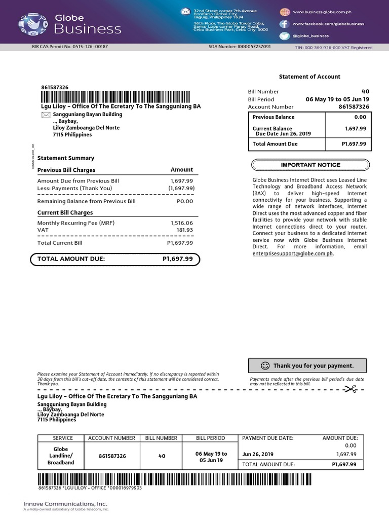 Bill Number Bill Period Account Number: Total Amount Due: P1,697.99 ...