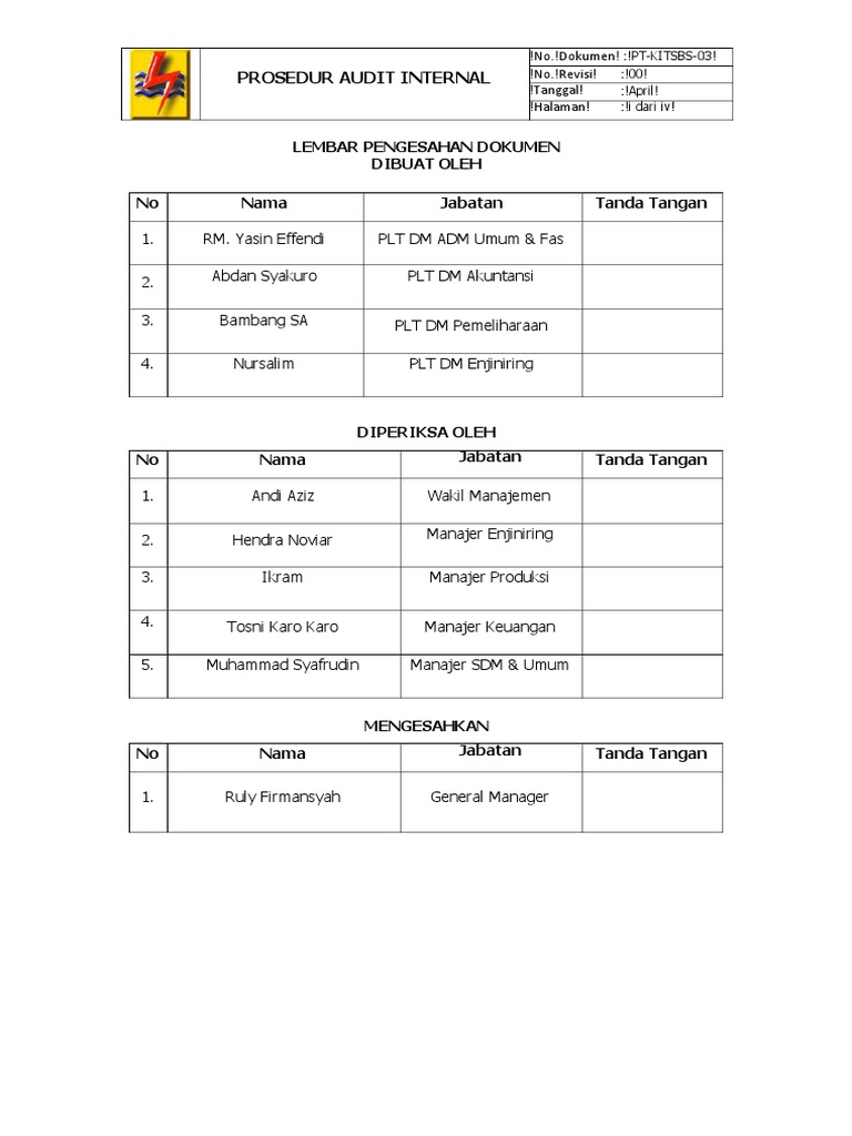 Contoh Audit Internal Iso PLN | PDF