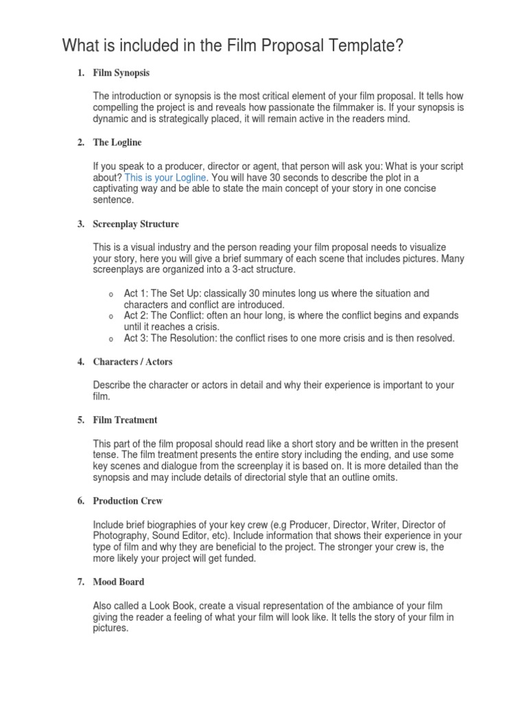 What Is Included in The Film Proposal Template? | PDF | Filmmaking ...