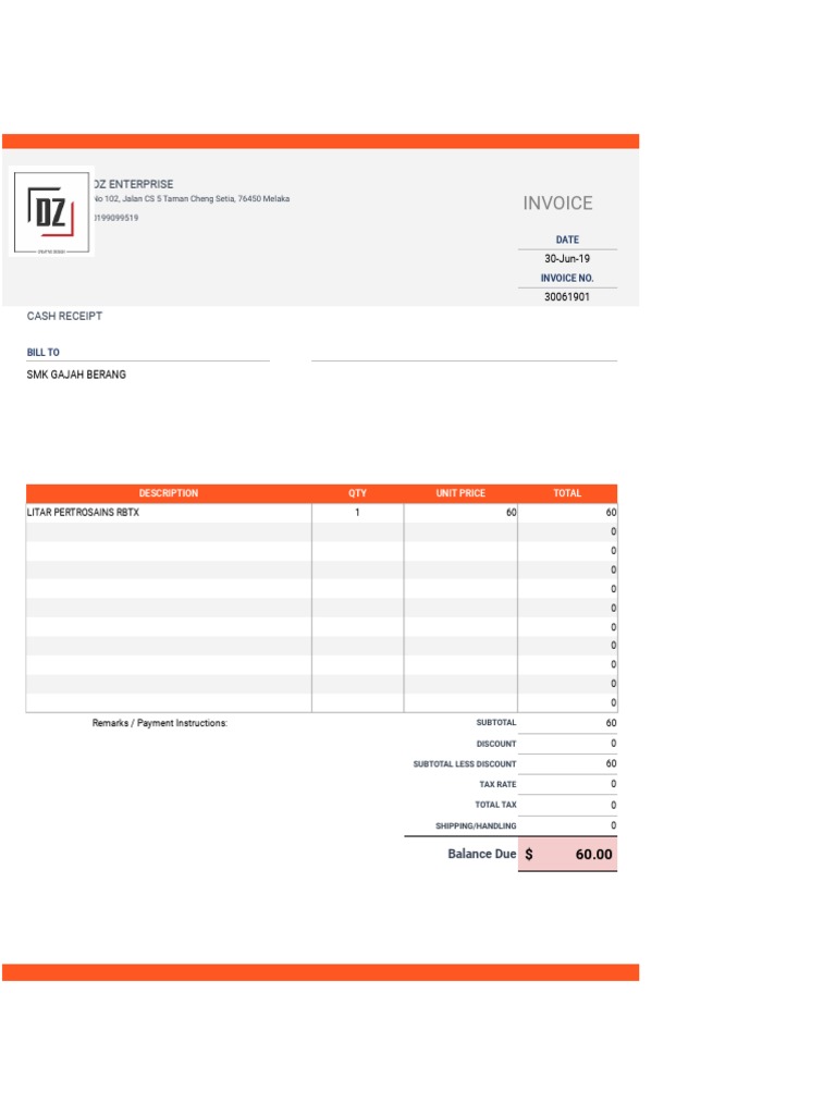 DZ Enterprise Invoice No. 30061901 for Science Lab Equipment Supplied ...