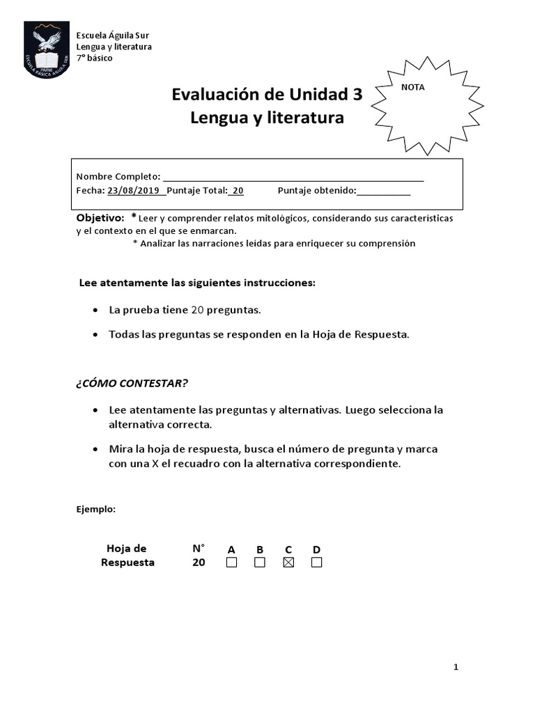 Prueba Unidad 3 Lenguaje 7 Basico | PDF | Orfeo | infierno
