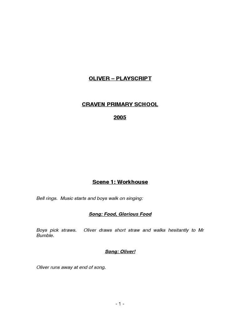 Oliver Twist Script (Perfect For A Middle School Kids in A School Play ...
