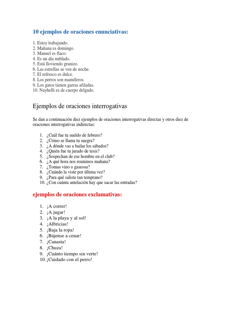 Tipos de oraciones: Enunciativas, interrogativas, exclamativas ...