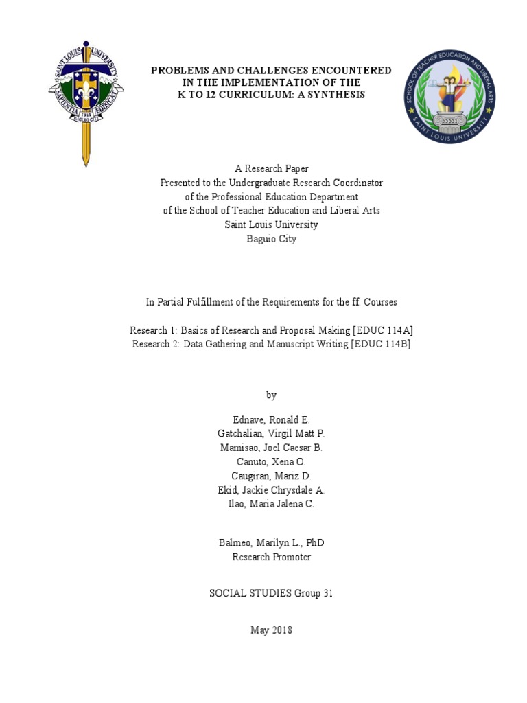 Problems and Challenges Encountered in The Implementation of The K To ...