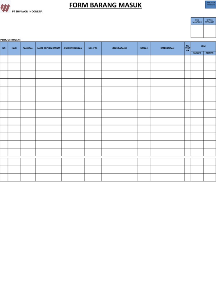 Form Barang Masuk Dan Keluar Serta Penerimaan Tamu Dan Keluar Masuk Kendaraan | PDF