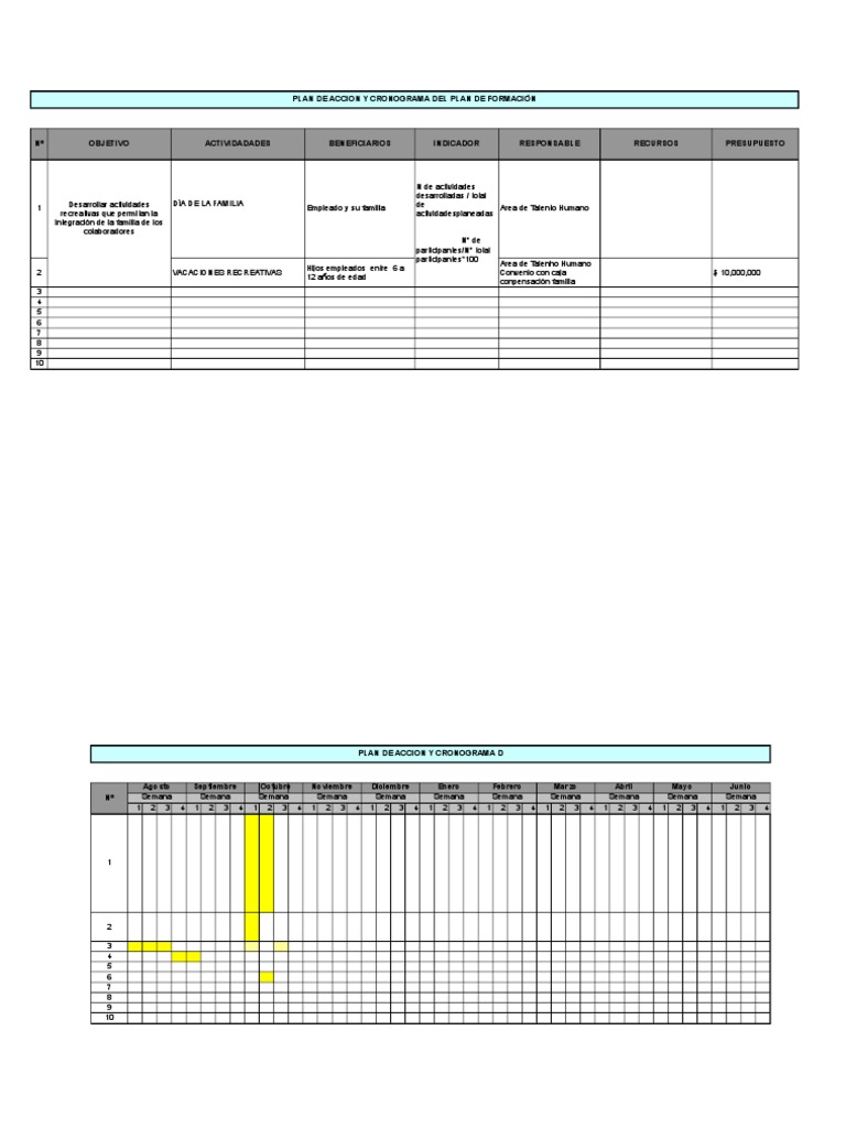 Formato De Plan De Acción Y Cronograma
