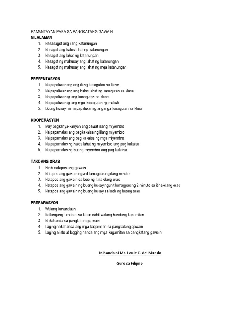 Pamantayan para Sa Pangkatang Gawain | PDF