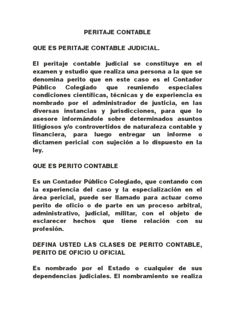 Peritaje contable judicial | PDF | Testigo experto | Contador