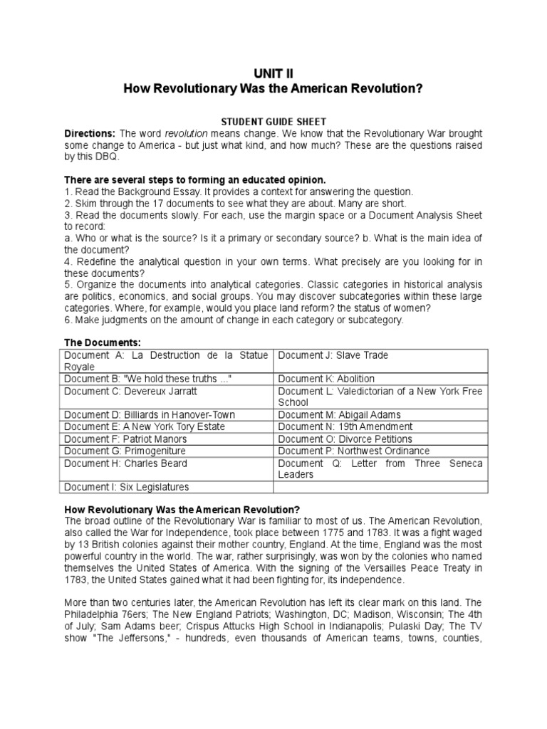 UNIT 2 American Revolution DBQ | PDF | American Revolution | U.S. State