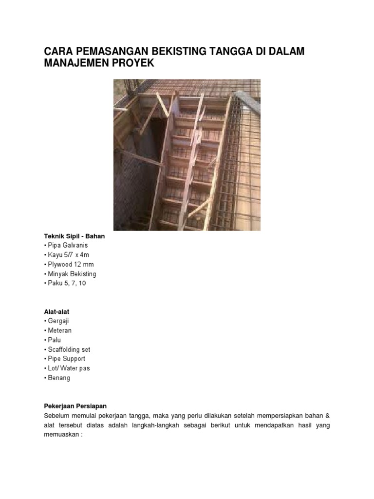 Cara Pemasangan Bekisting Tangga Di Dalam Manajemen Proyek | PDF