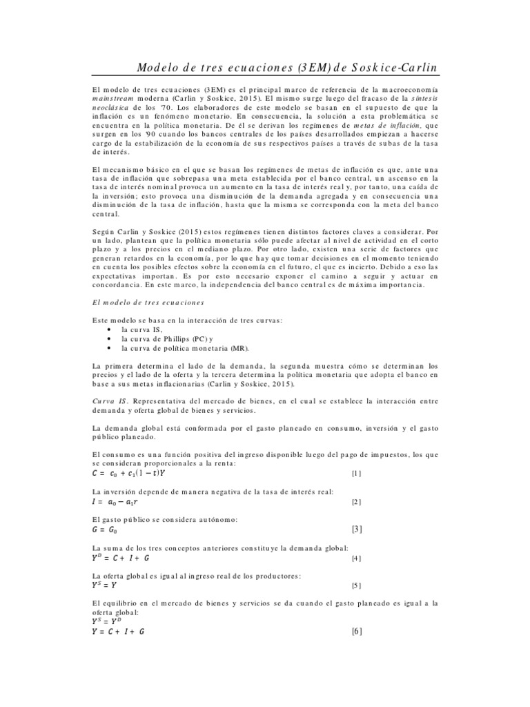 Modelo de Las 3 Ecuaciones | PDF | Curva de Phillips | Inflación