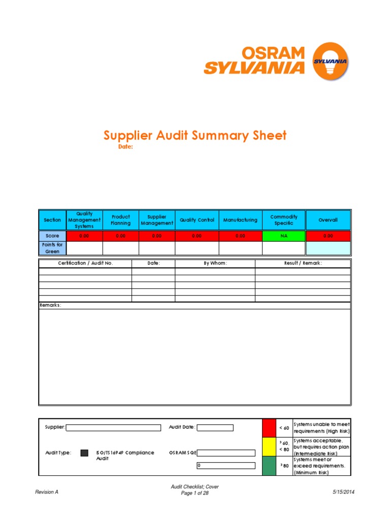 Supplier Audit Checklist Summary | PDF | Quality Management System ...