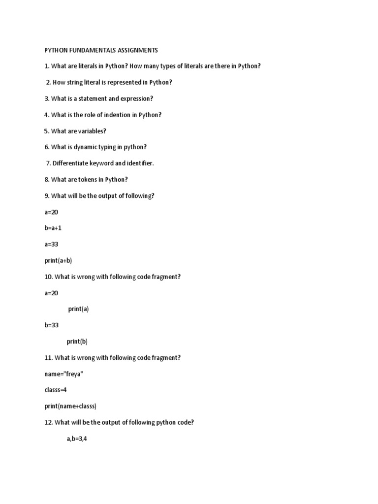 Python Fundamentals Assignments | PDF
