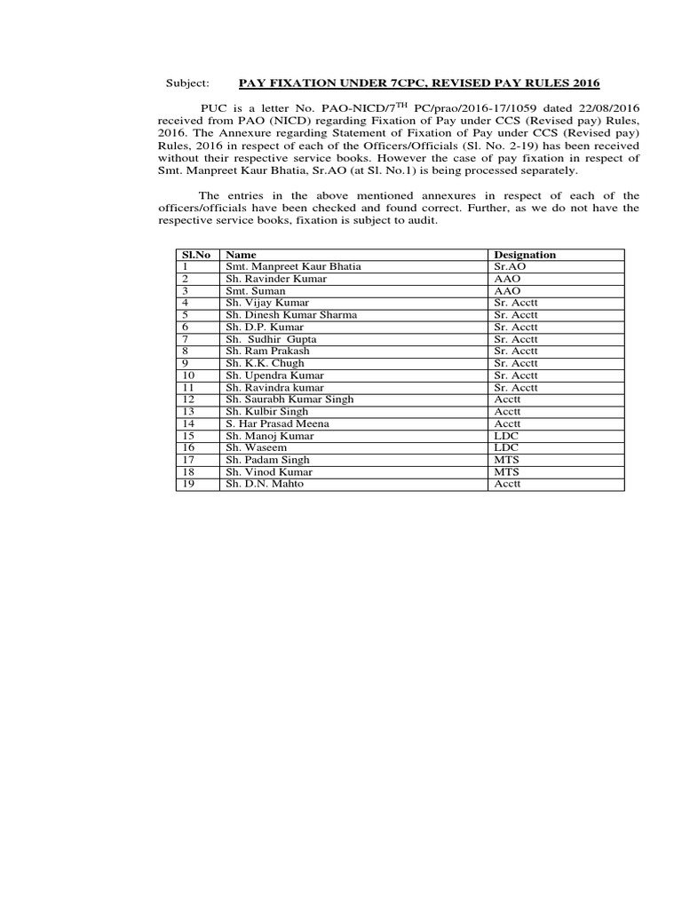 Pay Fixation Under 7CPC Guidelines | PDF