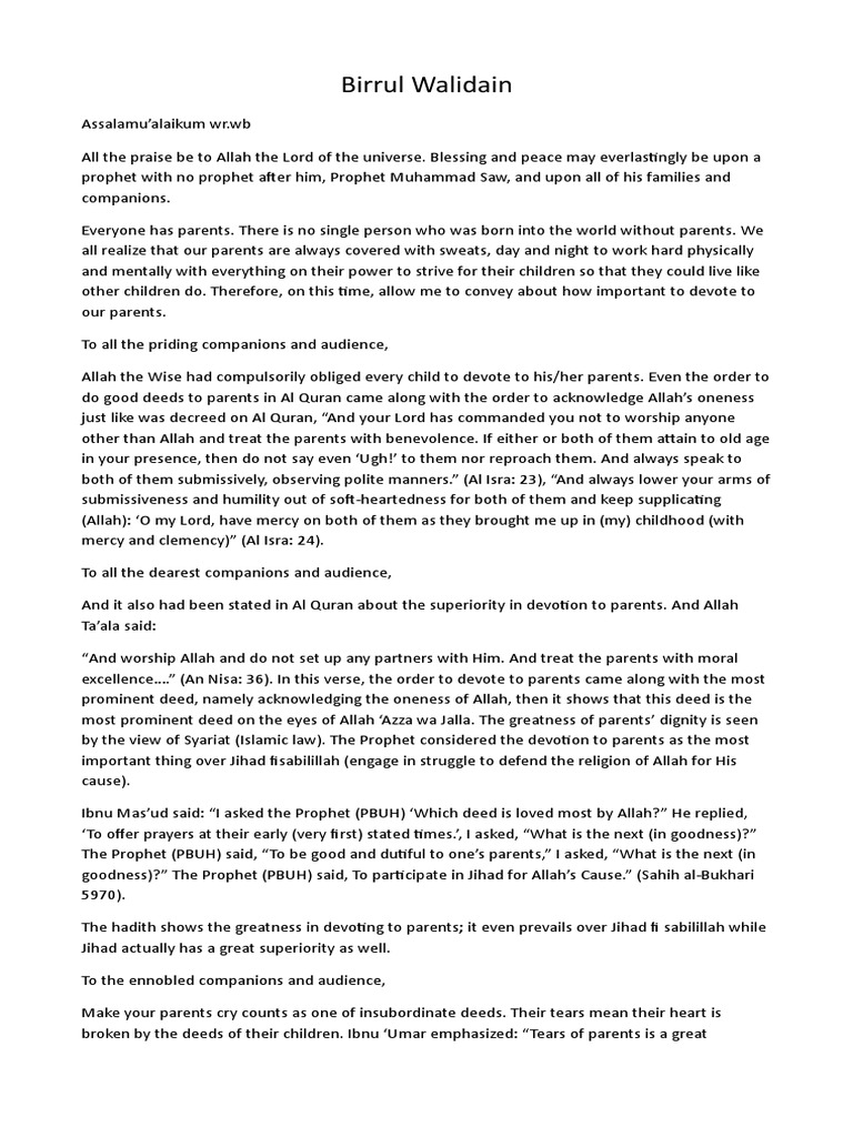Pidato Birrul Walidain Inggris | PDF | Jihad | God In Islam