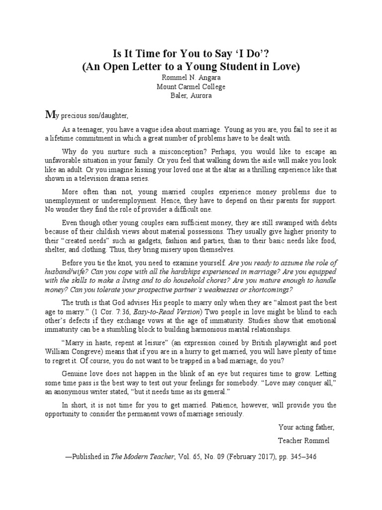 Is It Time For You To Say 'I Do' by Rommel N. Angara | PDF