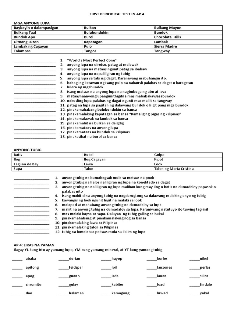 First Periodical Test in AP 4 | PDF