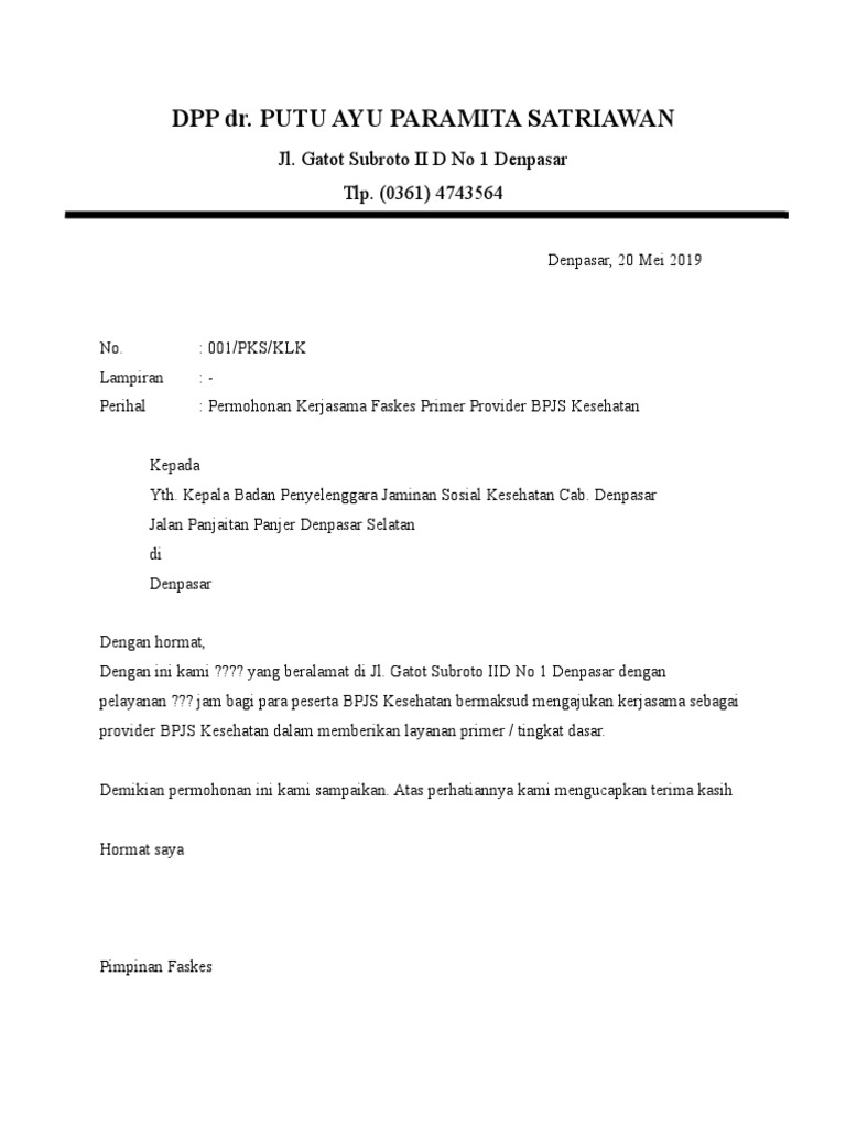 Surat Permohonan Kerjasama BPJS | PDF | Kesehatan Holistik
