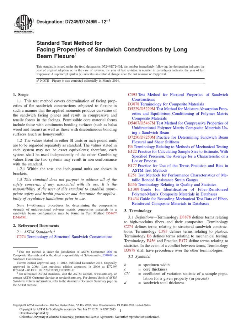 D7249 | PDF | Strength Of Materials | Composite Material