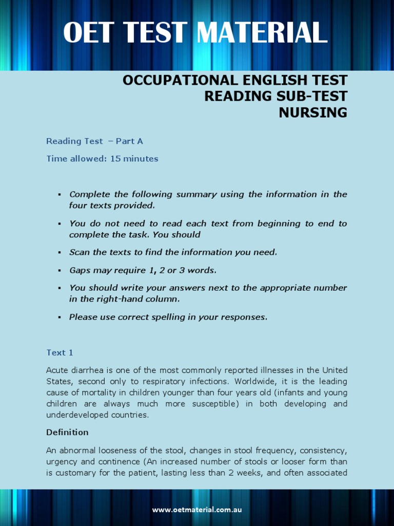 Oet Test Material: Occupational English Test Reading Sub-Test Nursing ...