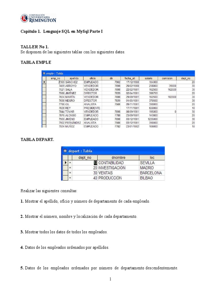 Taller BD | PDF | Tabla (base de datos) | SQL