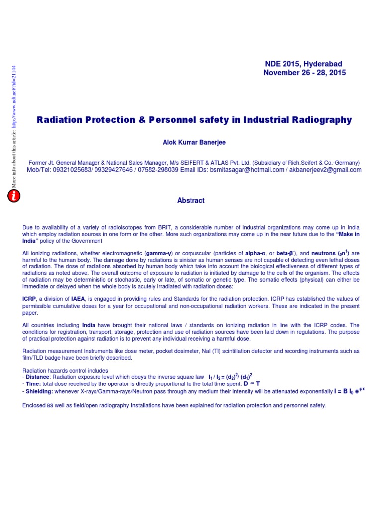 Radiation Protection & Personnel Safety in Industrial Radiography ...