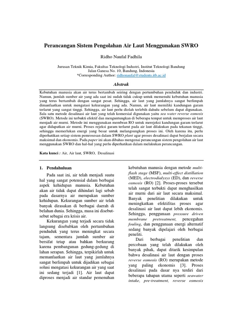 Ridho Naufal Fadhila - Perancangan Sistem Pengolahan Air Laut ...