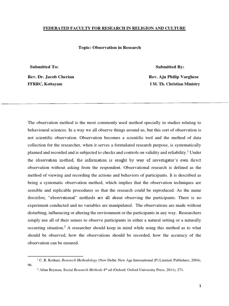 Observation in Research | PDF | Observation | Scientific Method