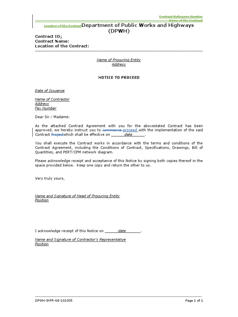 Notice to Proceed: Commencement of the [Contract Name] Project Located ...