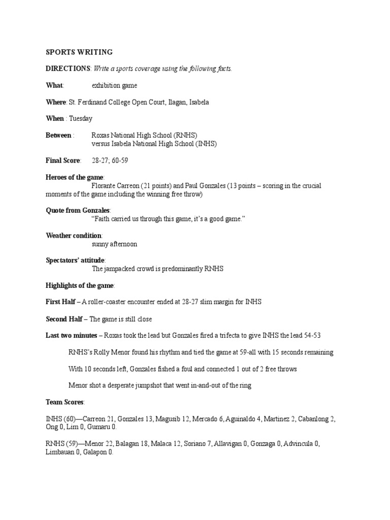 Sports Writing | PDF | Athletic Sports | Teams