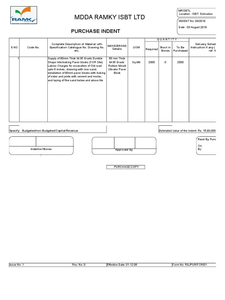 Purchase Indent | PDF | Civil Engineering | Economic Sectors