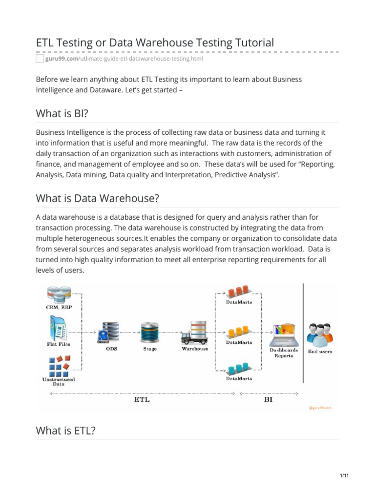 Etl Testing Or Data Warehouse Testing Tutorial Pdf Data Warehouse 8689