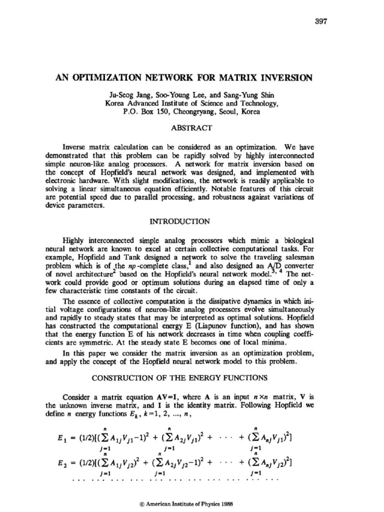 Optmization Network For Matrix Inversion Pdf Matrix Mathematics Mathematical Optimization
