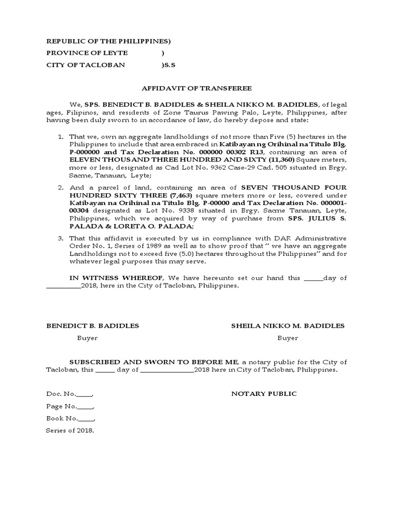 Affidavit of Transferee | PDF