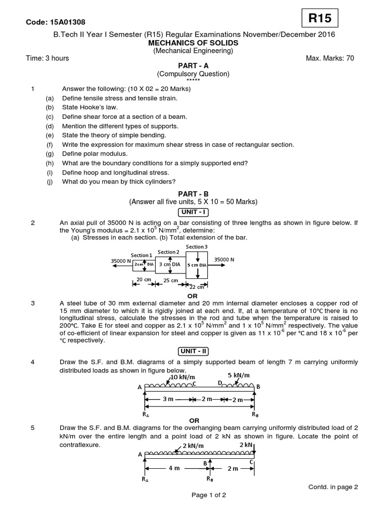 Question Paper Mos r15 Jntua | PDF | Bending | Stress (Mechanics)