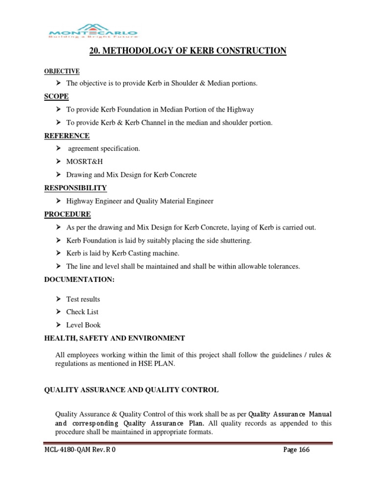 Methodology of Kerb Construction: Scope | PDF