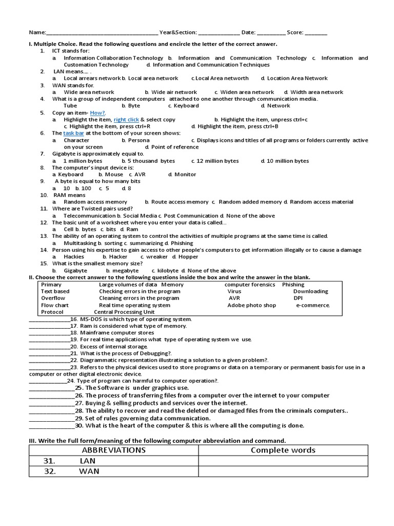 Test in Empowerment Tech | PDF | Random Access Memory | Computer Network
