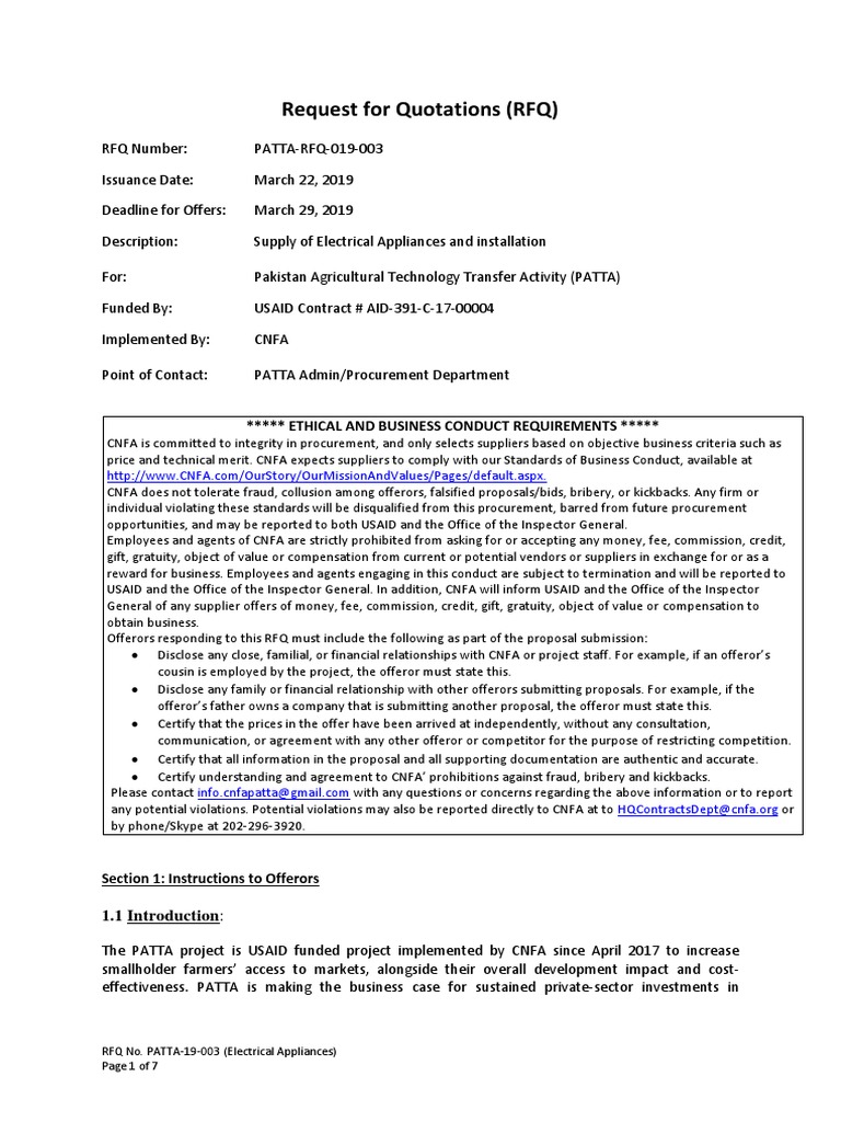Request For Quotations (RFQ) : Ethical and Business Conduct Requirements | PDF | Offer And ...