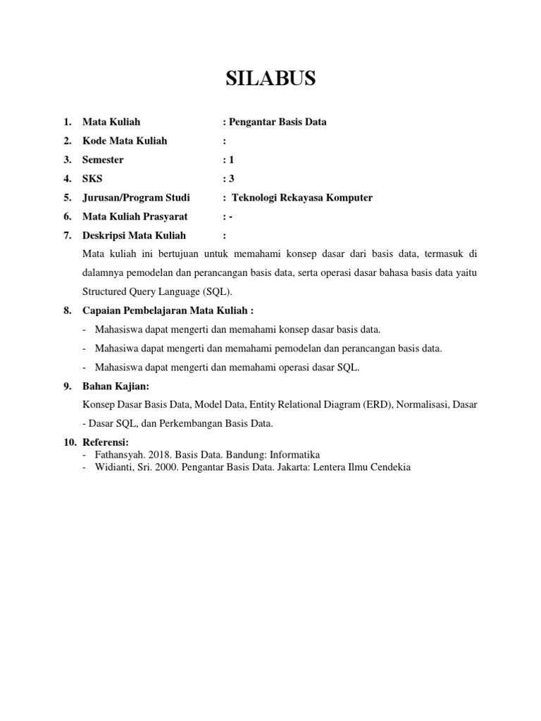 Silabus Basis Data | PDF