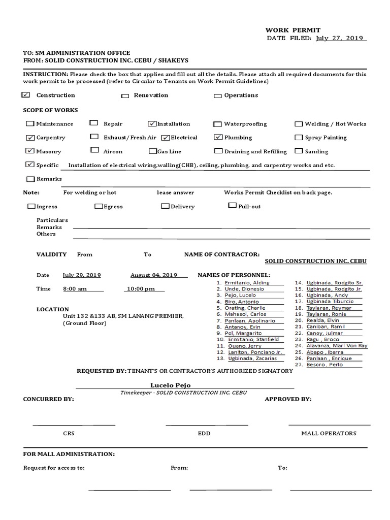Work Permit Application for SM Cebu | PDF