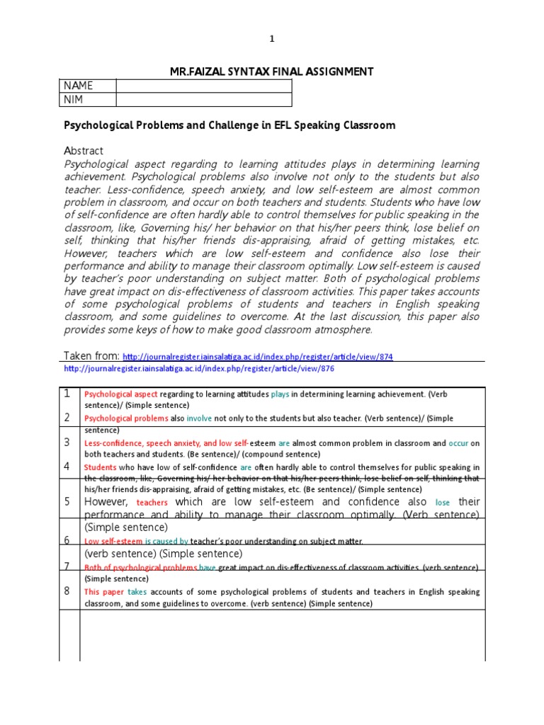Contoh Analysis For SYNTAX Final Task 2 | PDF | Syntax | Sentence (Linguistics)