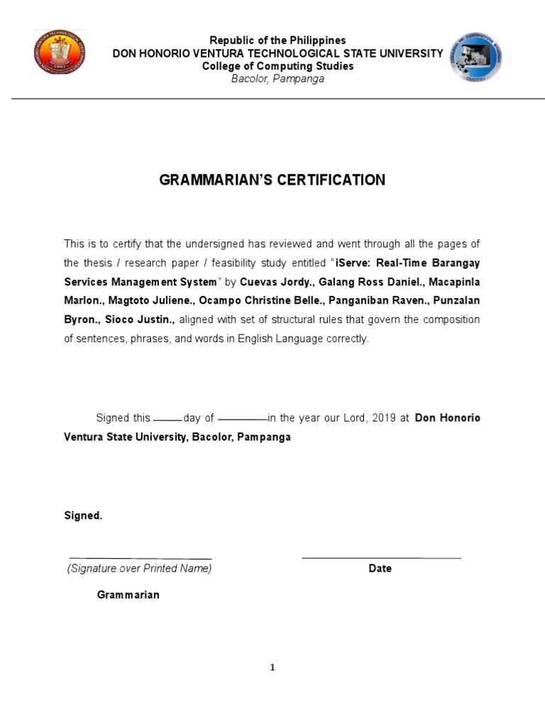 Grammarian'S Certification: Bacolor, Pampanga | PDF | Science & Mathematics