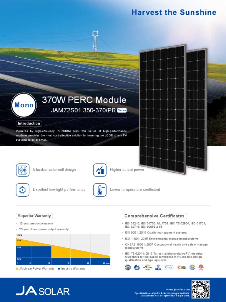 Datasheet JA Solar 350w-370w Mono | PDF | Photovoltaics | Solar Panel