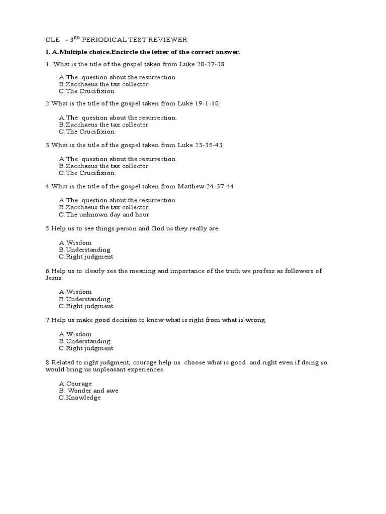 Cle 2nd Periodical Test | PDF | Mass (Liturgy) | Eucharist