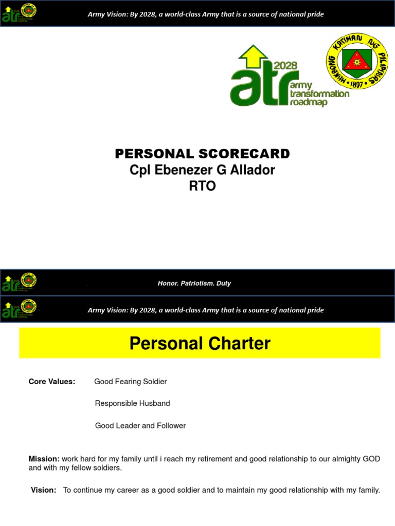 Personal Scorecard CPL Ebenezer G Allador RTO | PDF | Army | Business